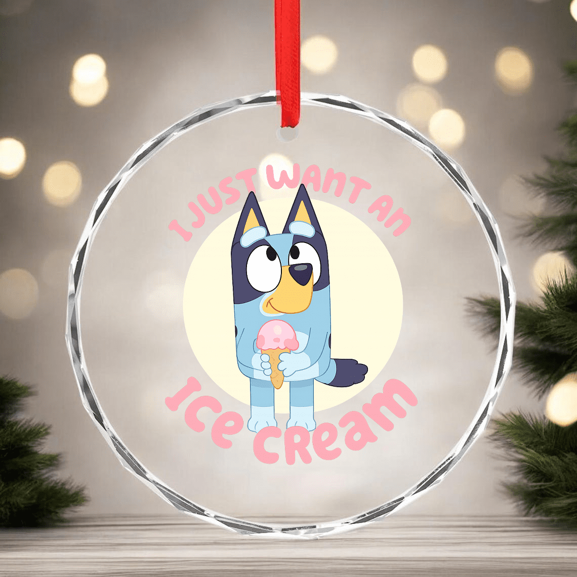 EVERA Bluey I Just Want An Ice Cream Bluey Ornament, Fun Design Ornament Anniversary Gift, Glass ...