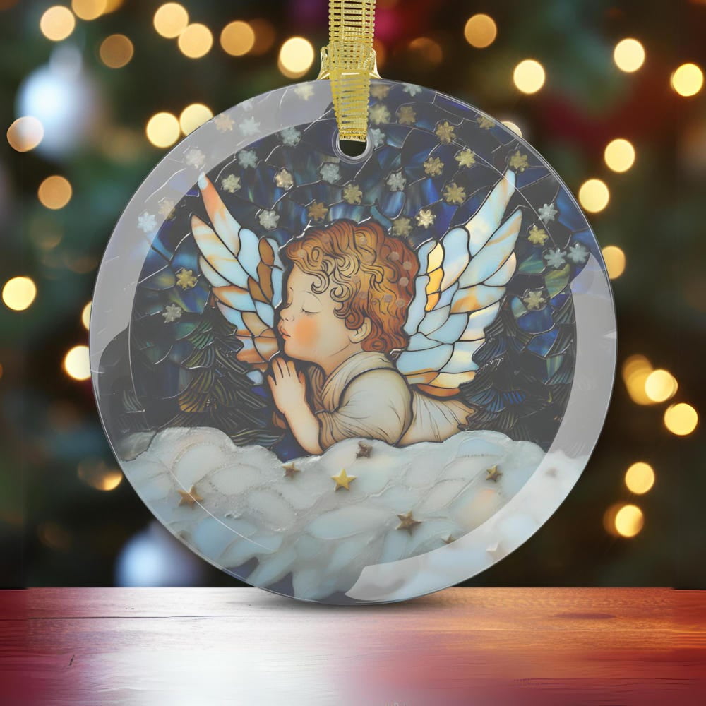 EVERA Cherub Ornament Angel Chris.Tmas Tree Decor Faux Stained Glass ...