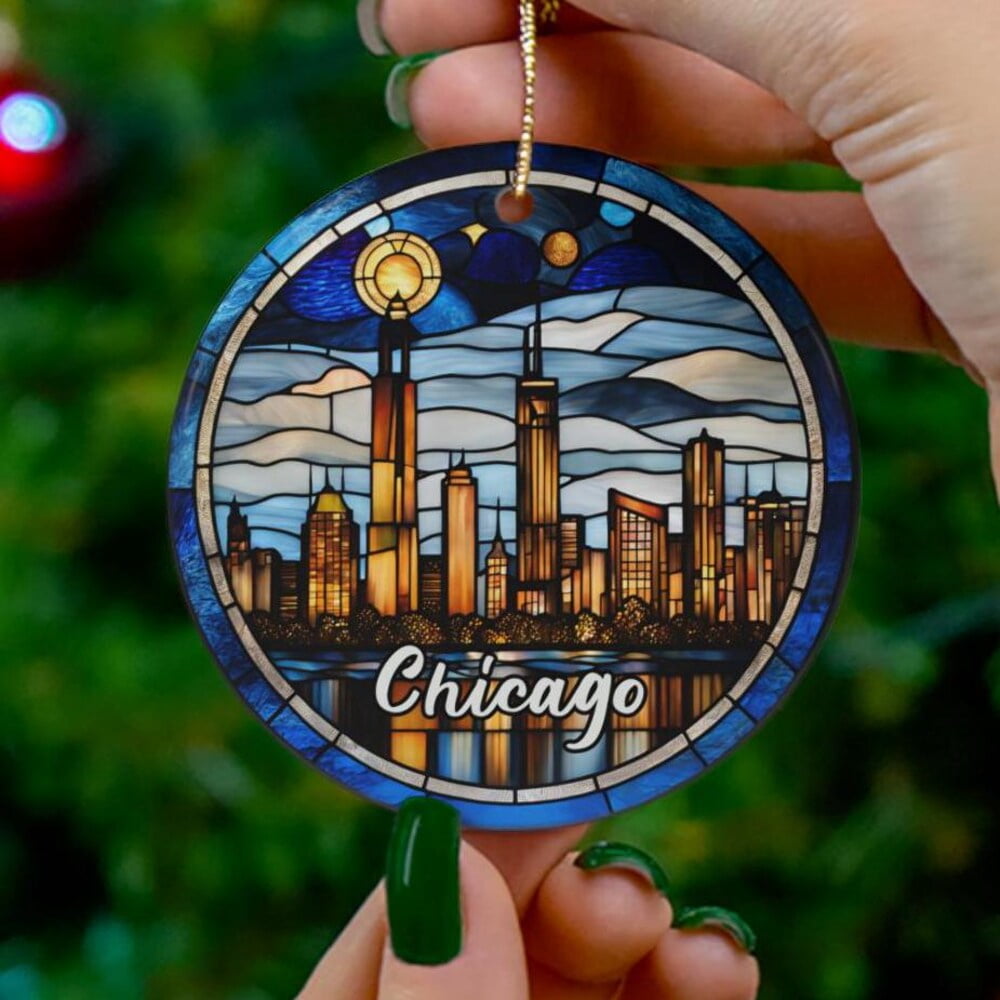 EVERA Chicago Ornament, Faux Stained Glass Ornament, Illinois Travel ...