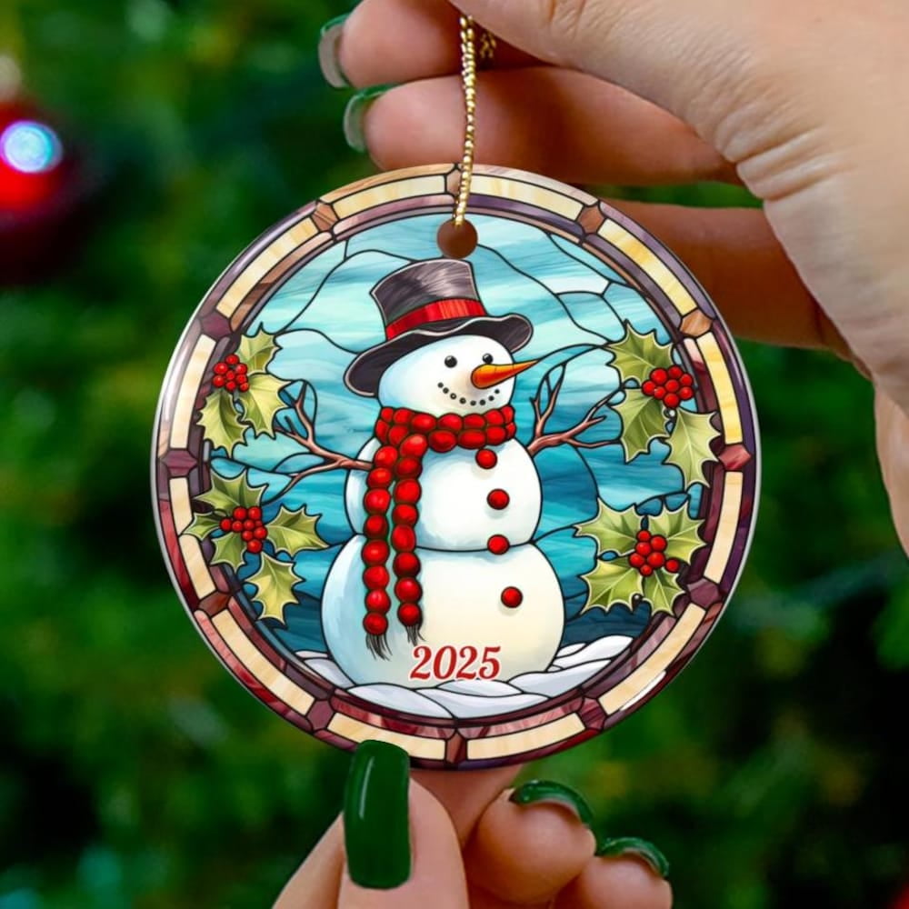EVERA Chris.Tmas Ornament, 2025 Ornament, Dated Chris.Tmas Tree Ornament, Faux Stained Glass ...
