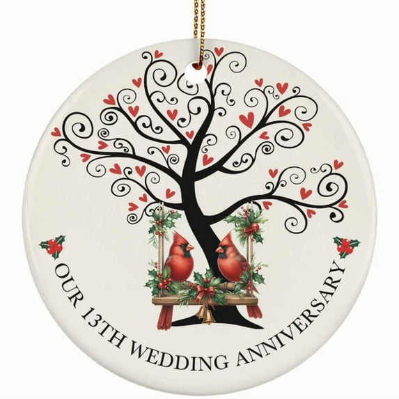 EVERA Cute Bird Couple Love 13 Years Ornament 13Th Wedding Anniversary ...