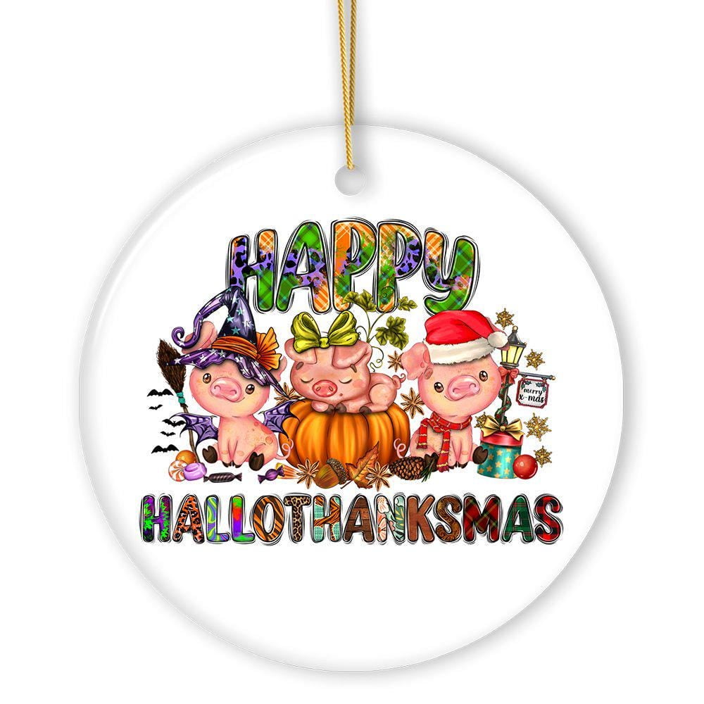 EVERA Happy Hallothankmas Cute Festive Pigs Holiday Chris.Tmas Ornament ...