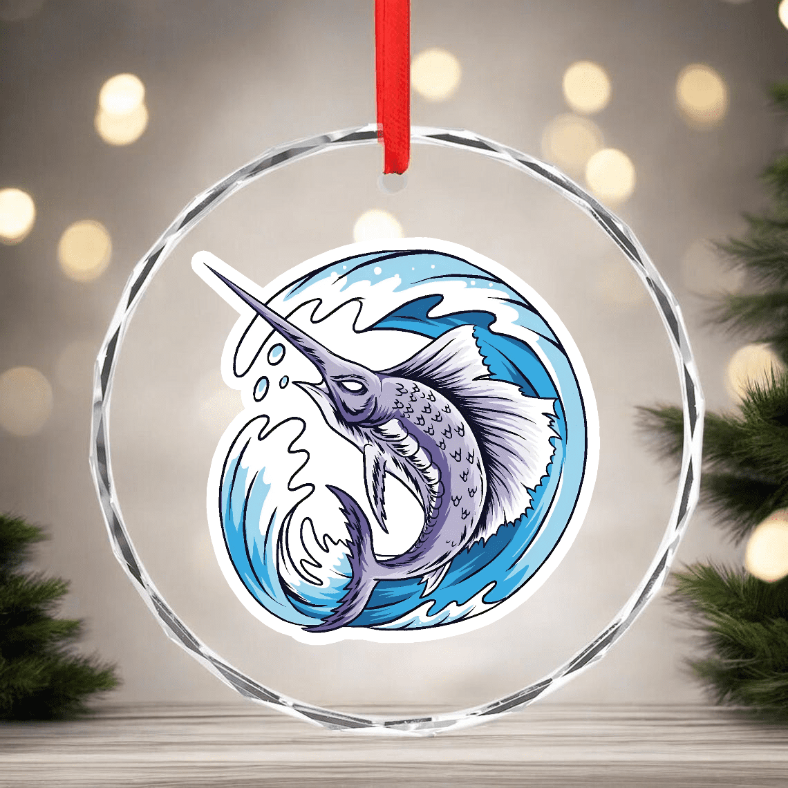EVERA Marlin Swordfish Ornament Anniversary Gift, CIRCLE Glass Ornament ...