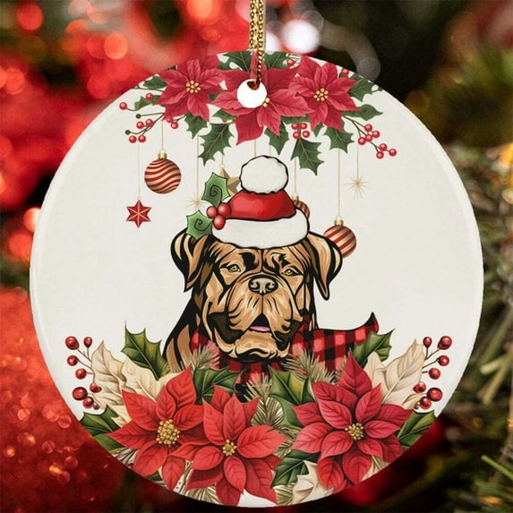 EVERA Merry Xmas Dogue De Bordeaux Dog Ornament Flower Wreath Chri.Stm ...
