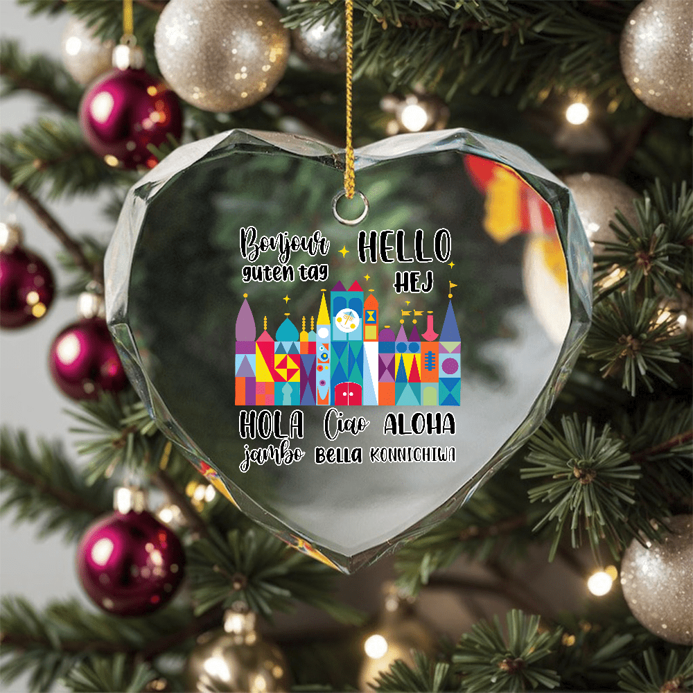 EVERA Small World Disney Glass Ornament, Its a Small World Hello Languages Family Trip Keepsake ...