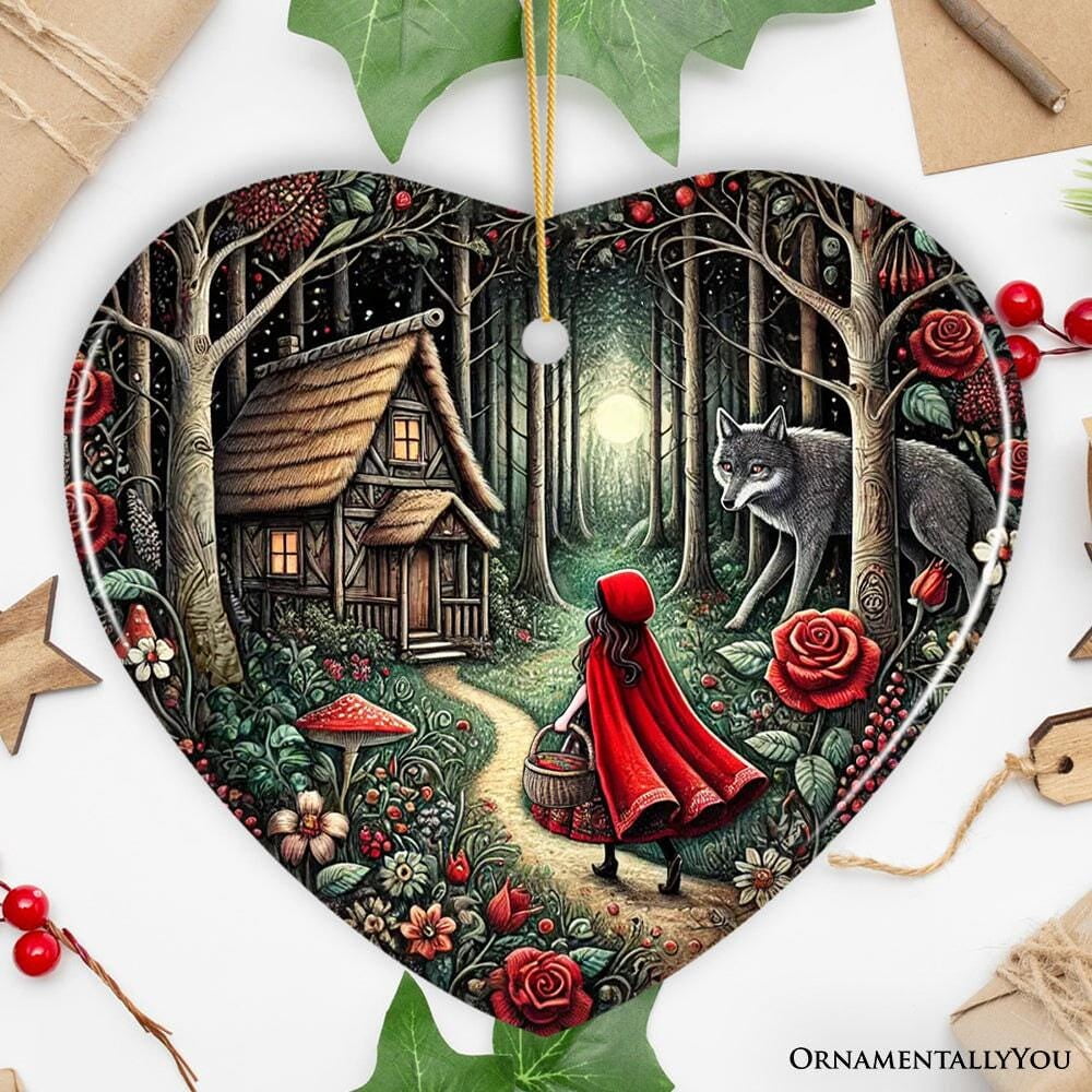 EVERA Sy Sly Wolf And Red Riding Hood Ornament, Mystic Woodland Fantasy Holiday Decoration 2D ...