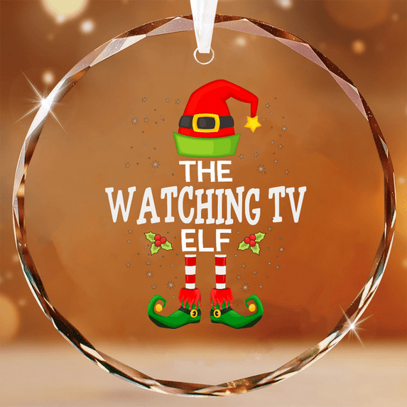 EVERA The Watching Tv Elf Chris.tmas Family Ornament Anniversary Gift, CIRCLE Glass Ornament ...