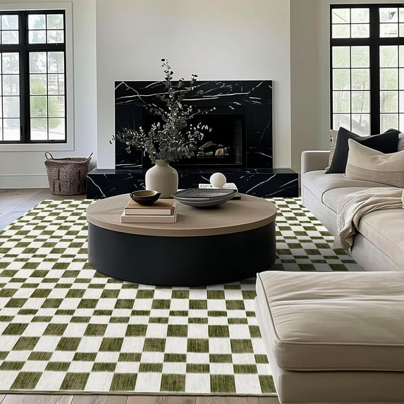 EVERGRACE Checkered Plaid Area Rug 8x10, Soft Fuzzy Faux Wool Rugs ...