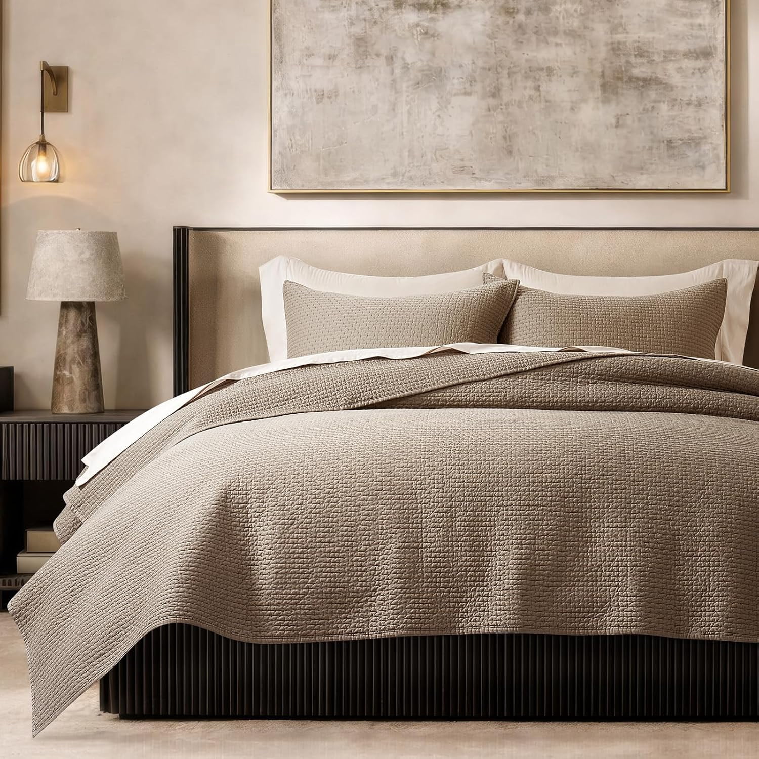 EVERGRACE Cotton Sateen Pick-Stitch Quilt Set King Size - 100% Cotton ...