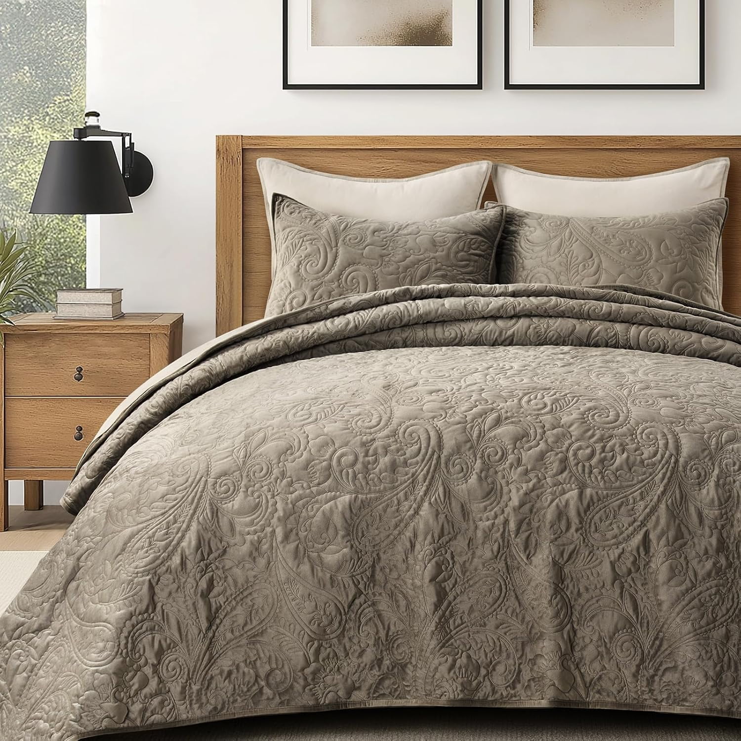 EVERGRACE Luxury Pearl Velvet Quilt Set King Size 3 Pieces, Soft ...