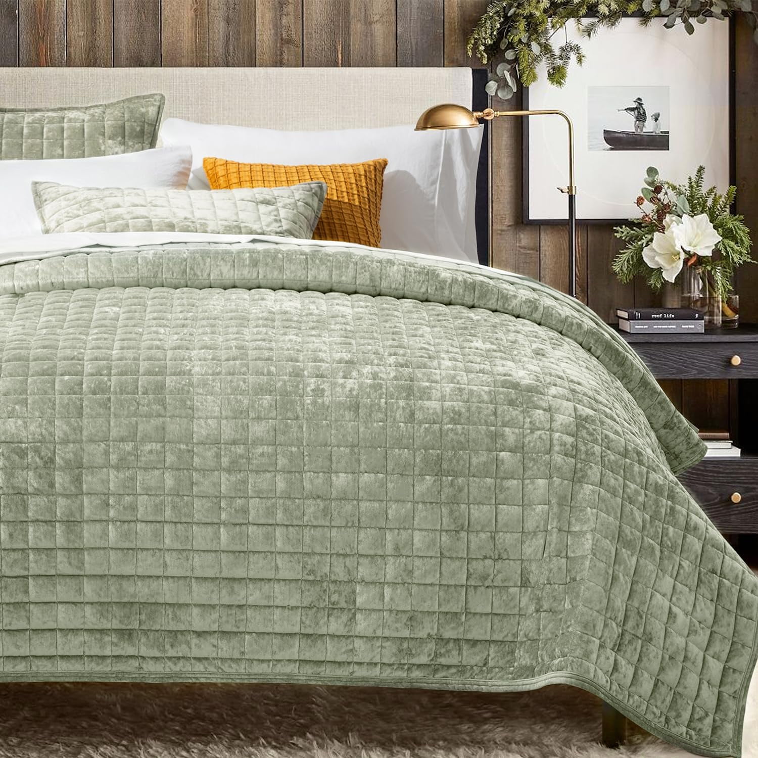 EVERGRACE Luxury Velvet Quilt Set King Size Bedding Sets, Ultra Soft ...
