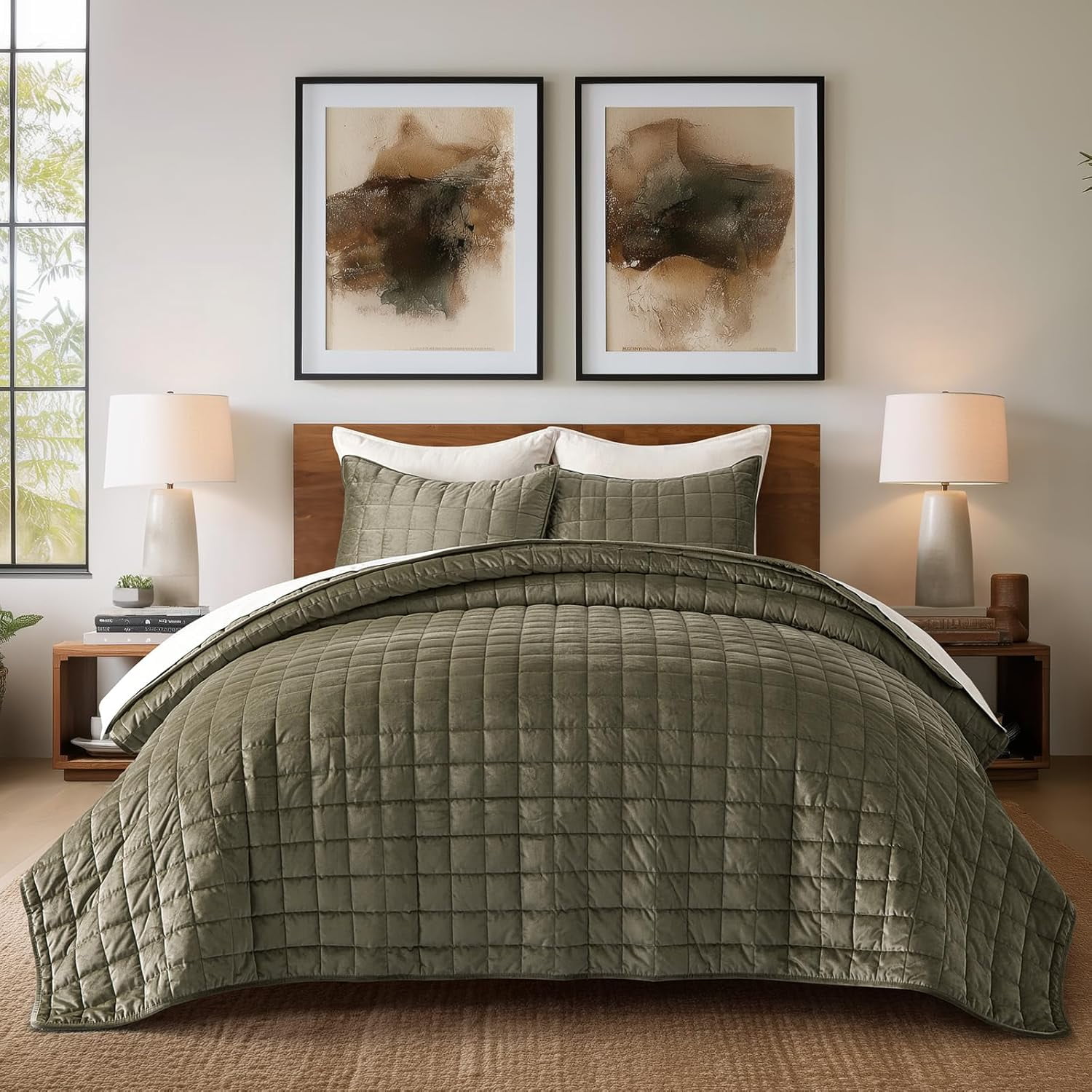 EVERGRACE Pearl Velvet Quilt Full Queen Size Bedding Sets, Luxurious ...