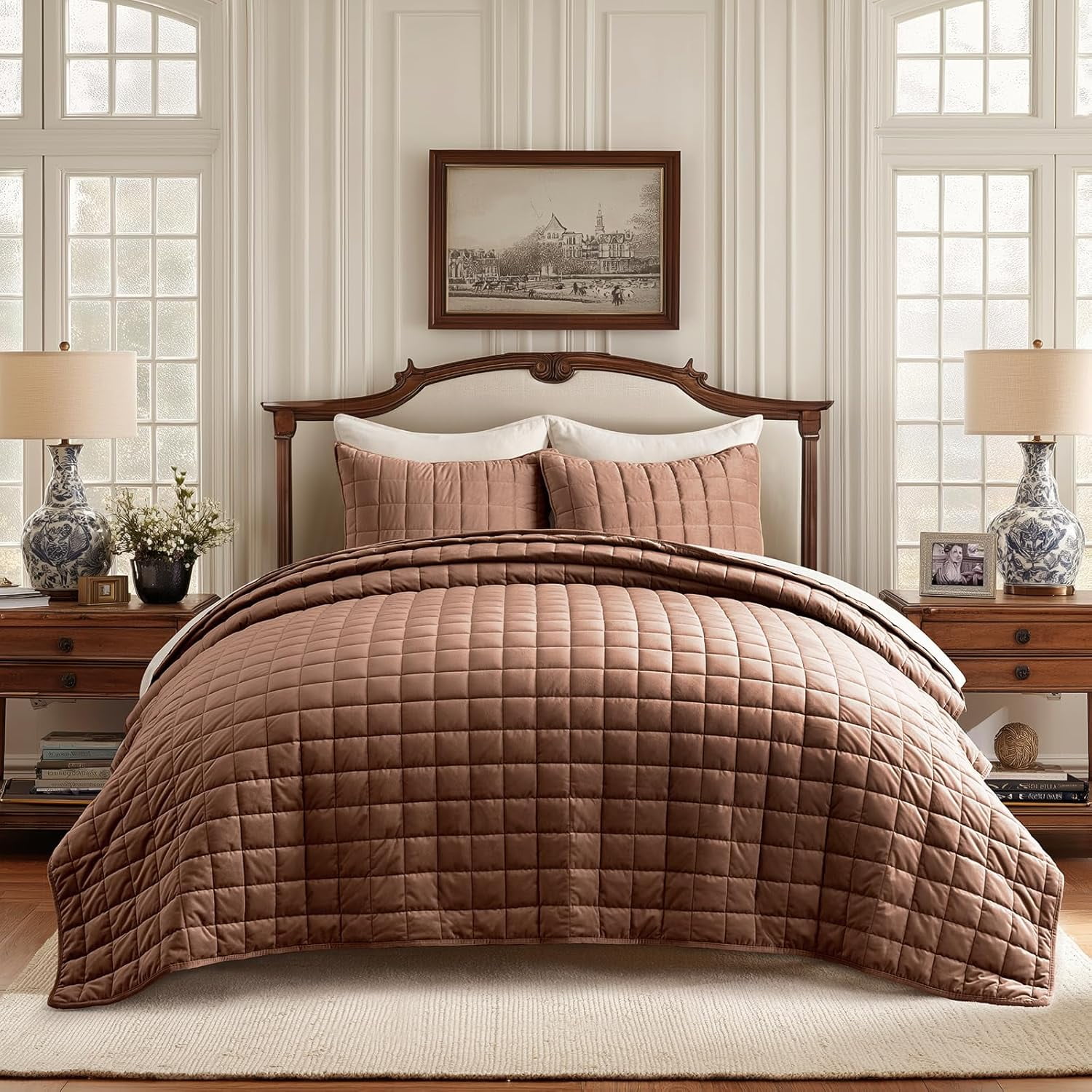 EVERGRACE Pearl Velvet Quilt Full Queen Size Bedding Sets, Luxurious ...