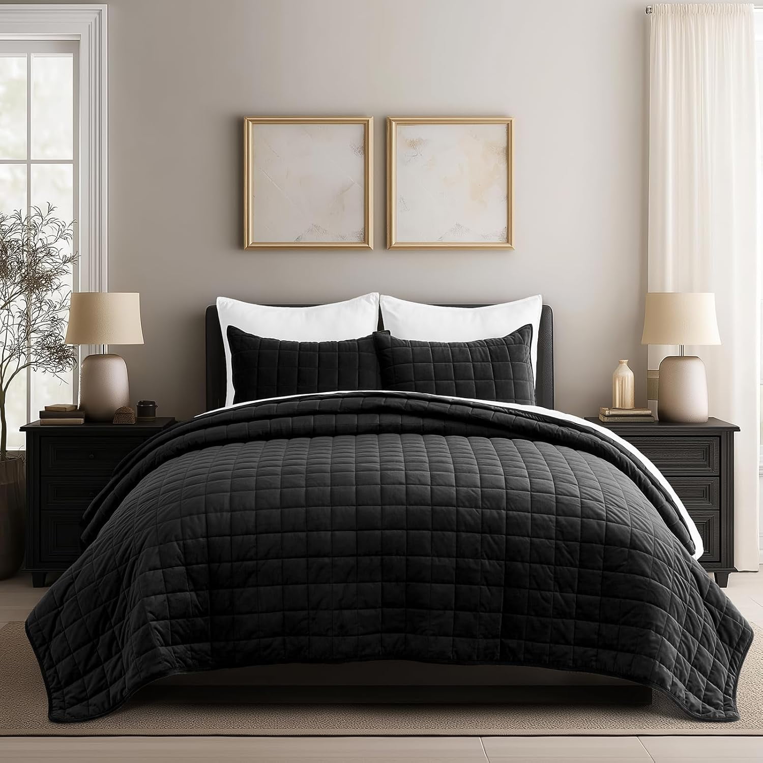 EVERGRACE Pearl Velvet Quilt King Size Bedding Sets, Luxurious Soft ...