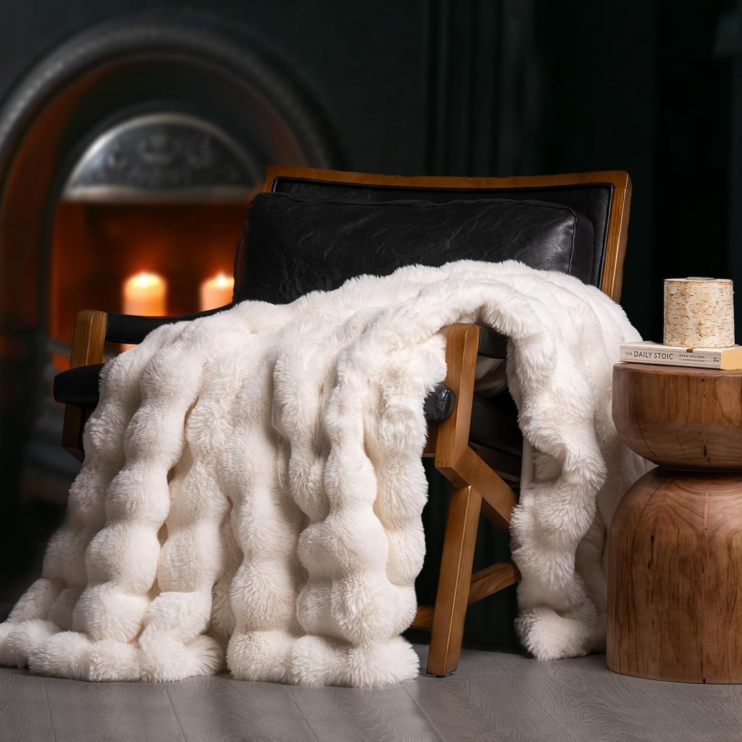 EVERGRACE Ultra Soft Luxury Fluffy Ridgeline Faux Rabbit Fur Throw ...