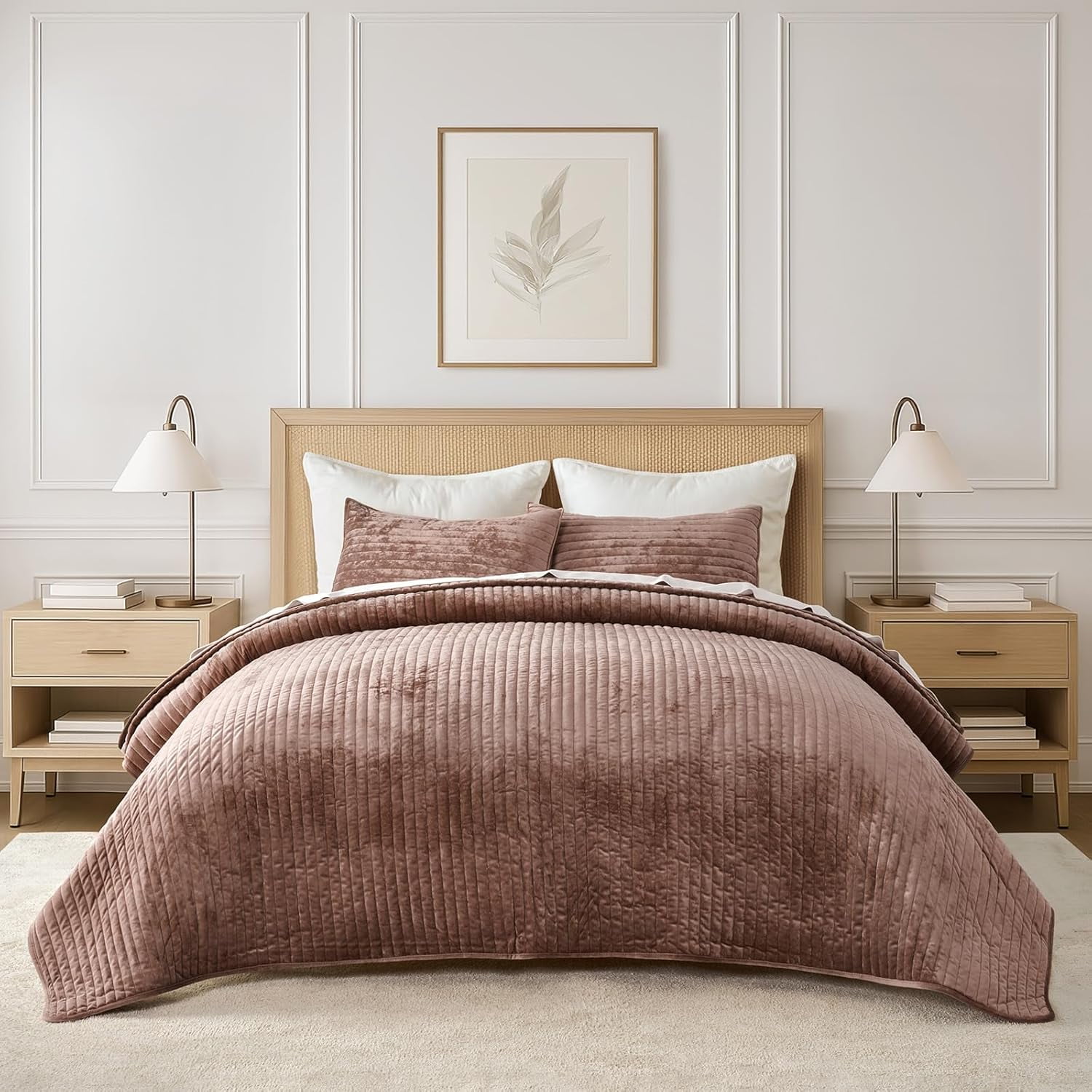 EVERGRACE Velvet Quilt Set Full Queen Size, Luxurious Soft Striped ...