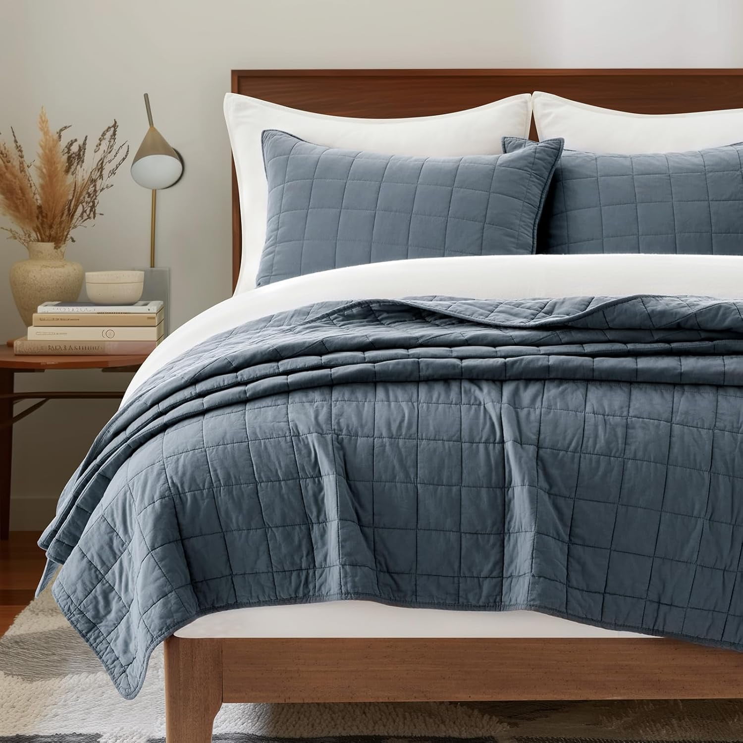 EVERGRACEHOME 100% Cotton Box Stitch Quilt Bedding Set Queen Size 3 ...