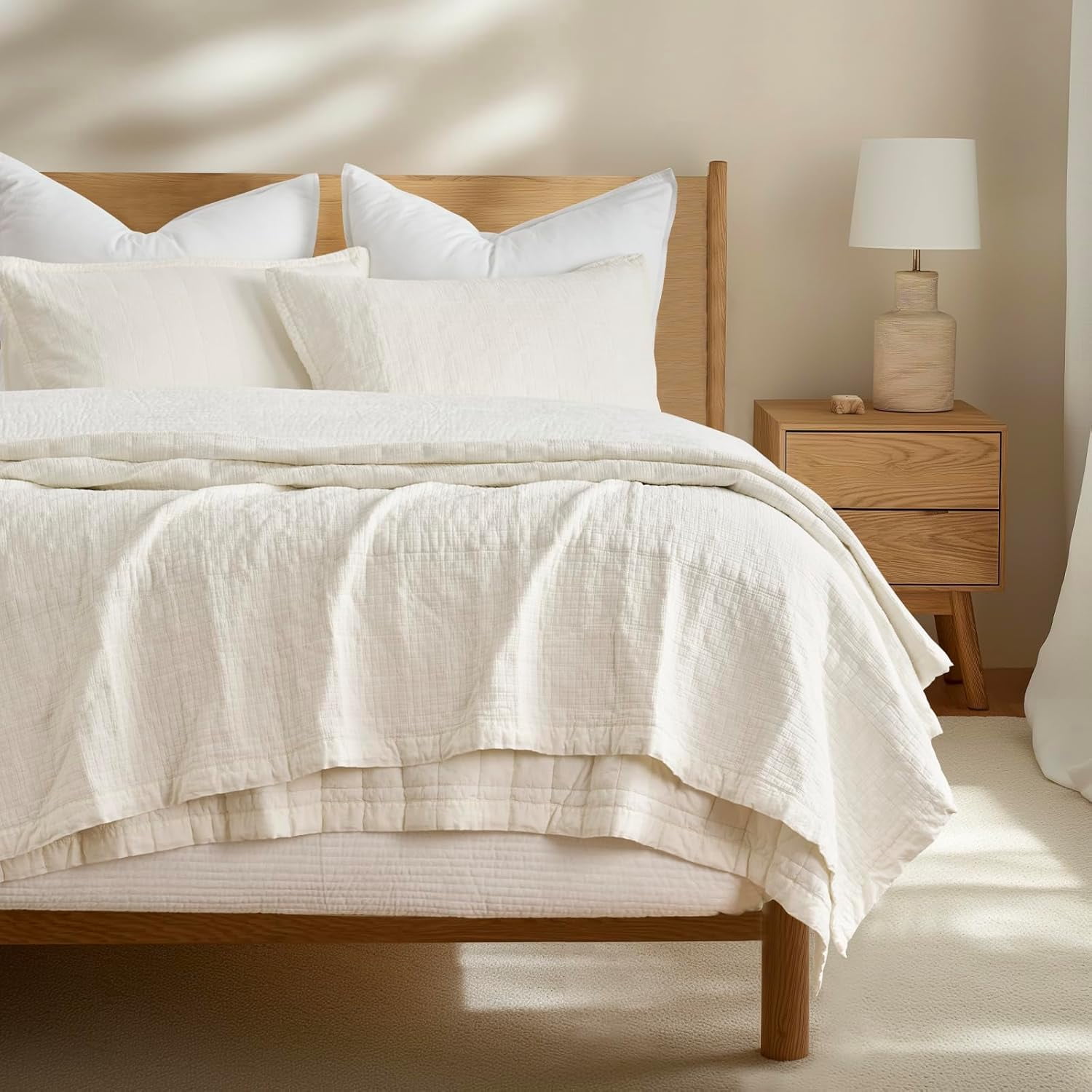 EVERGRACE Stonewashed Cotton Quilt Set Full Queen Size, Ultra Soft ...
