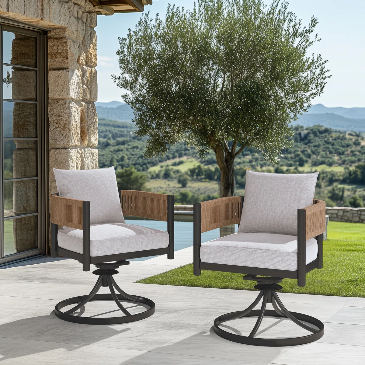 EVERITE 2-Pack Wicker Dining Chairs ，Full-Steel Frame Patio Rocking ...