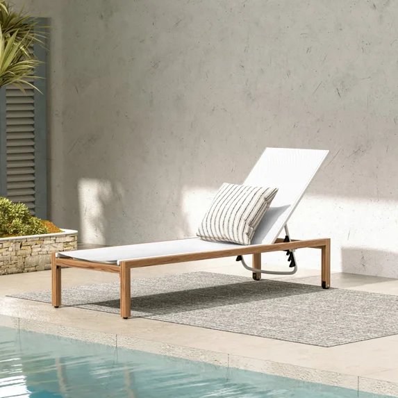 EVERITE Outdoor Metal Chaise Lounge,Teak Color - Walmart.com