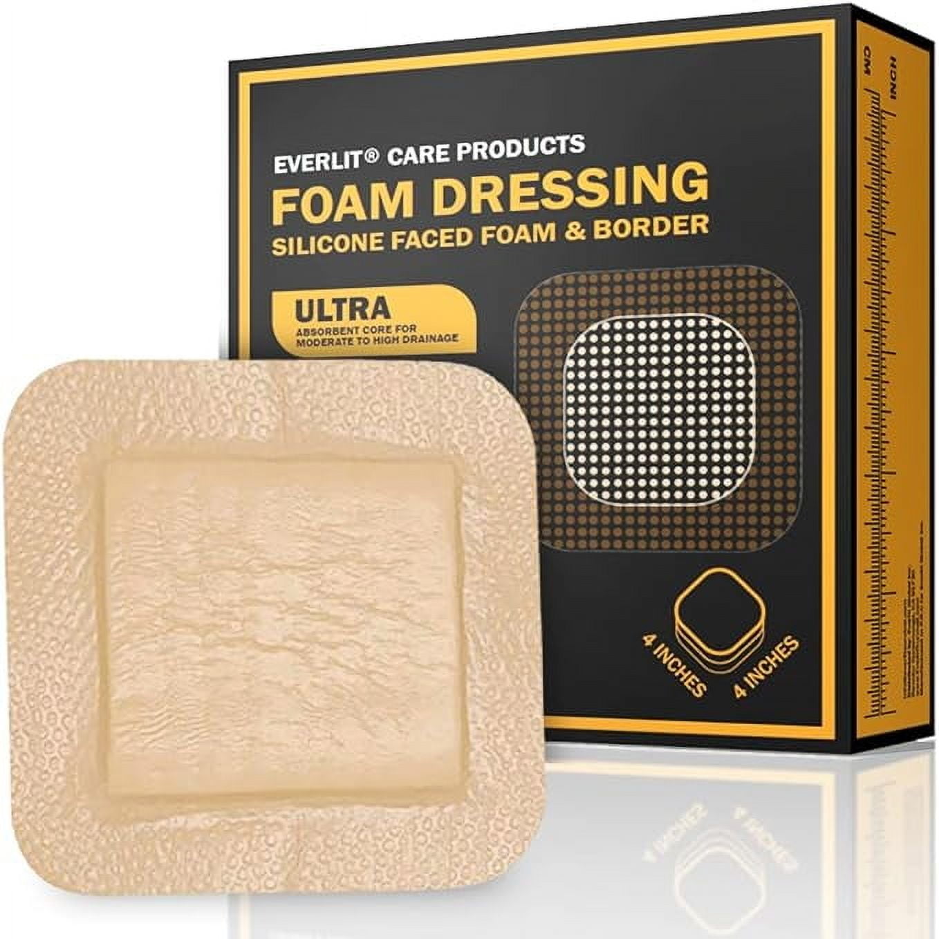 EVERLIT Silicone Foam Dressing with Gentle Adhesive Border | Sterile, Highly Absorbent ...