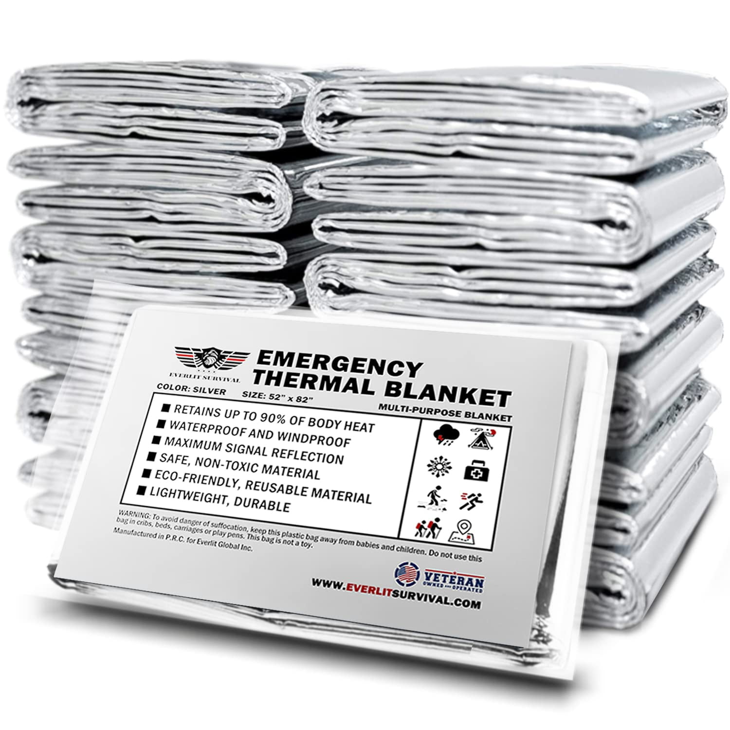 EVERLIT Survival Emergency Mylar Thermal Blankets -Space Blanket ...