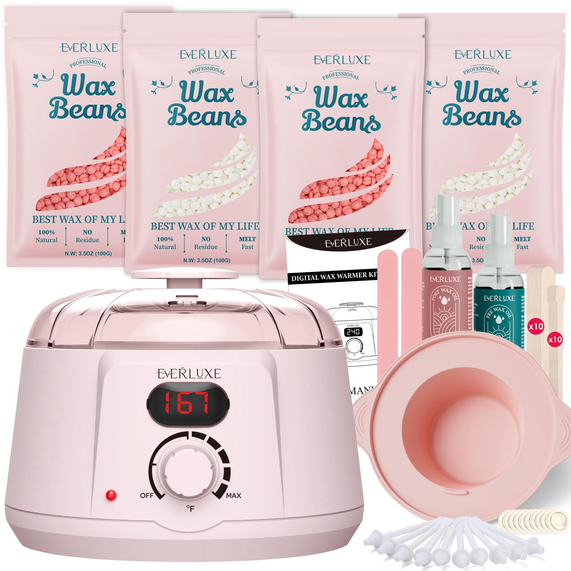 EVERLUXE Waxing Kit for Women Hair Removal with Wax Warmer Liner ...