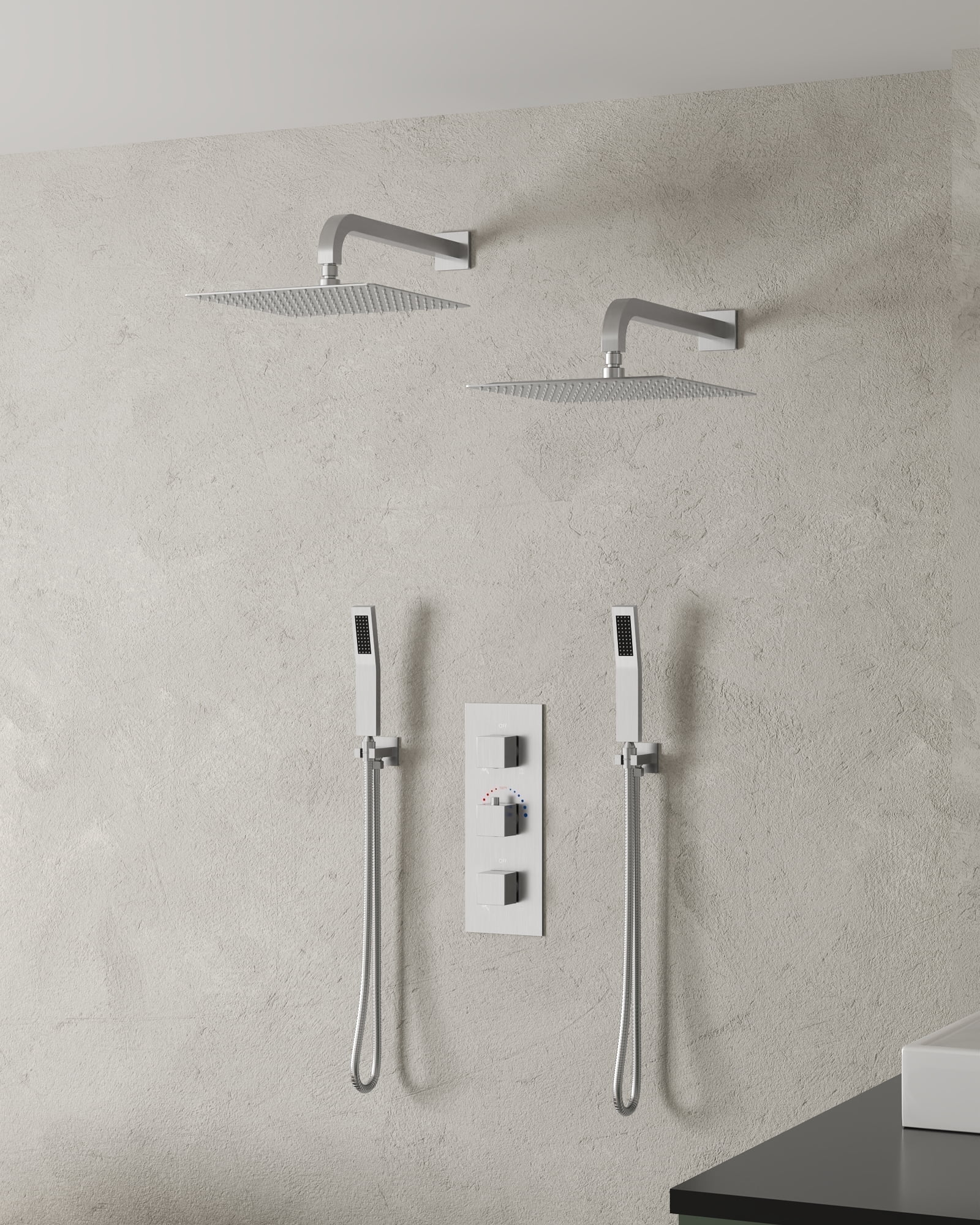 EVERSTEIN 12 in. Rain Dual Shower Heads Bathroom Shower System Muti ...