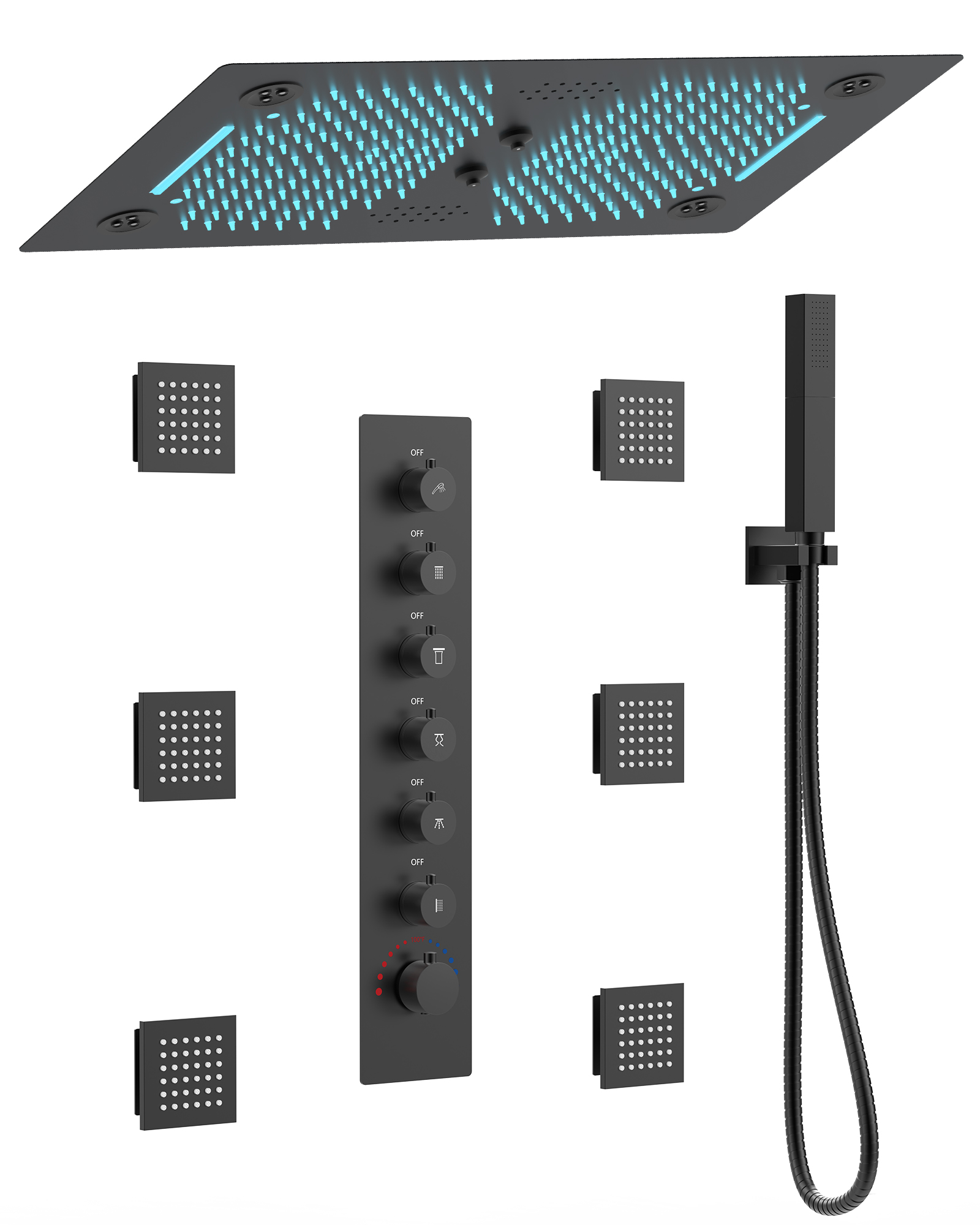 EVERSTEIN 64 LED Shower Head System 27"x15" Celling Mount Rainfall ...