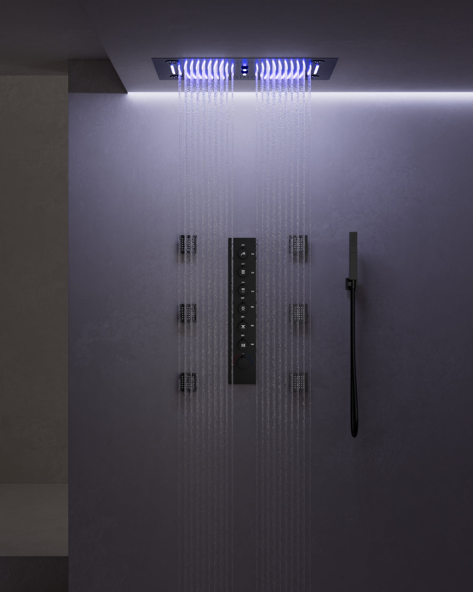64 LED Shower Head System 27"x15" Celling Mount Rainfall & Waterfall ...