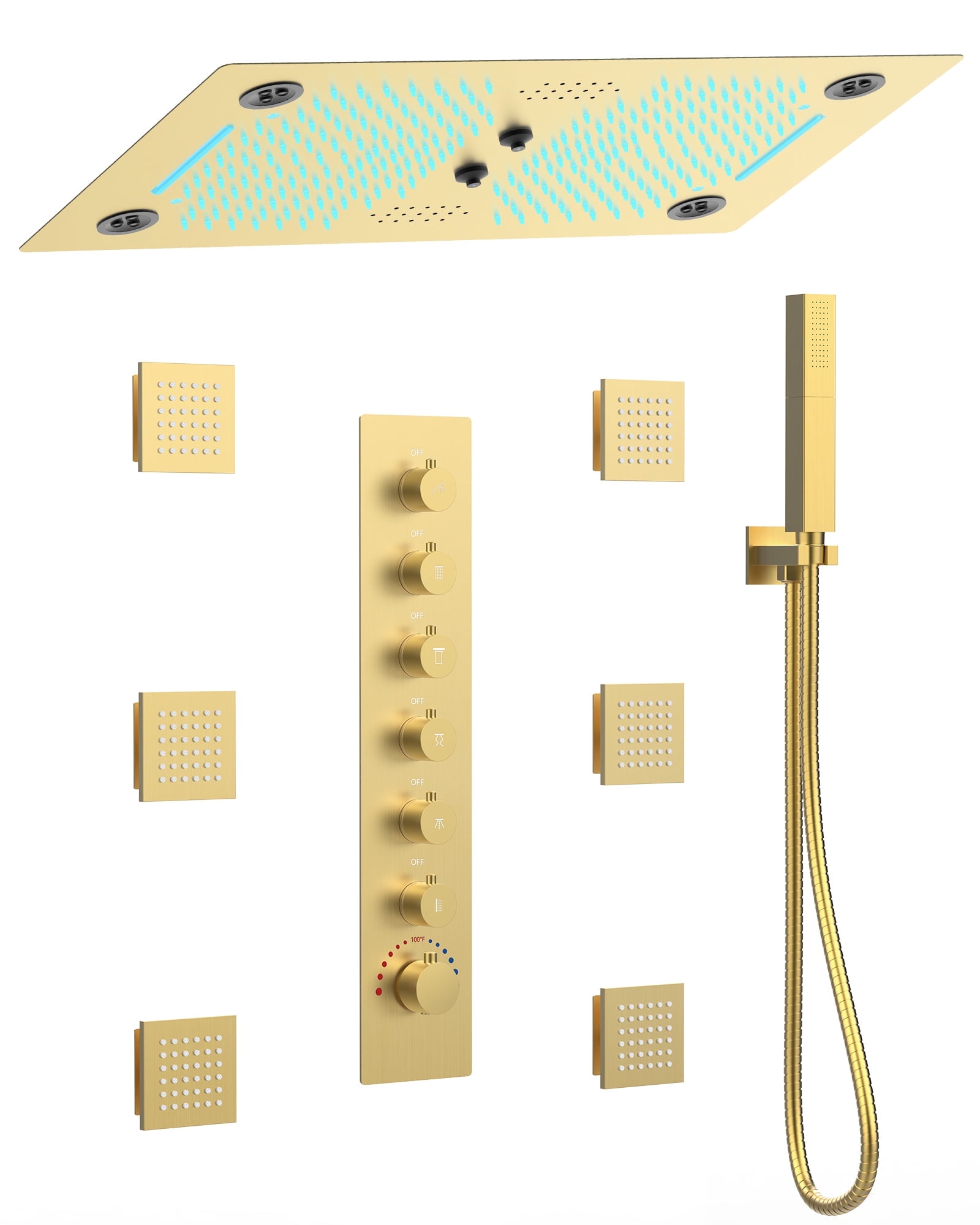 EVERSTEIN 64 LED Shower Head System 27"x15" Celling Mount Rainfall ...