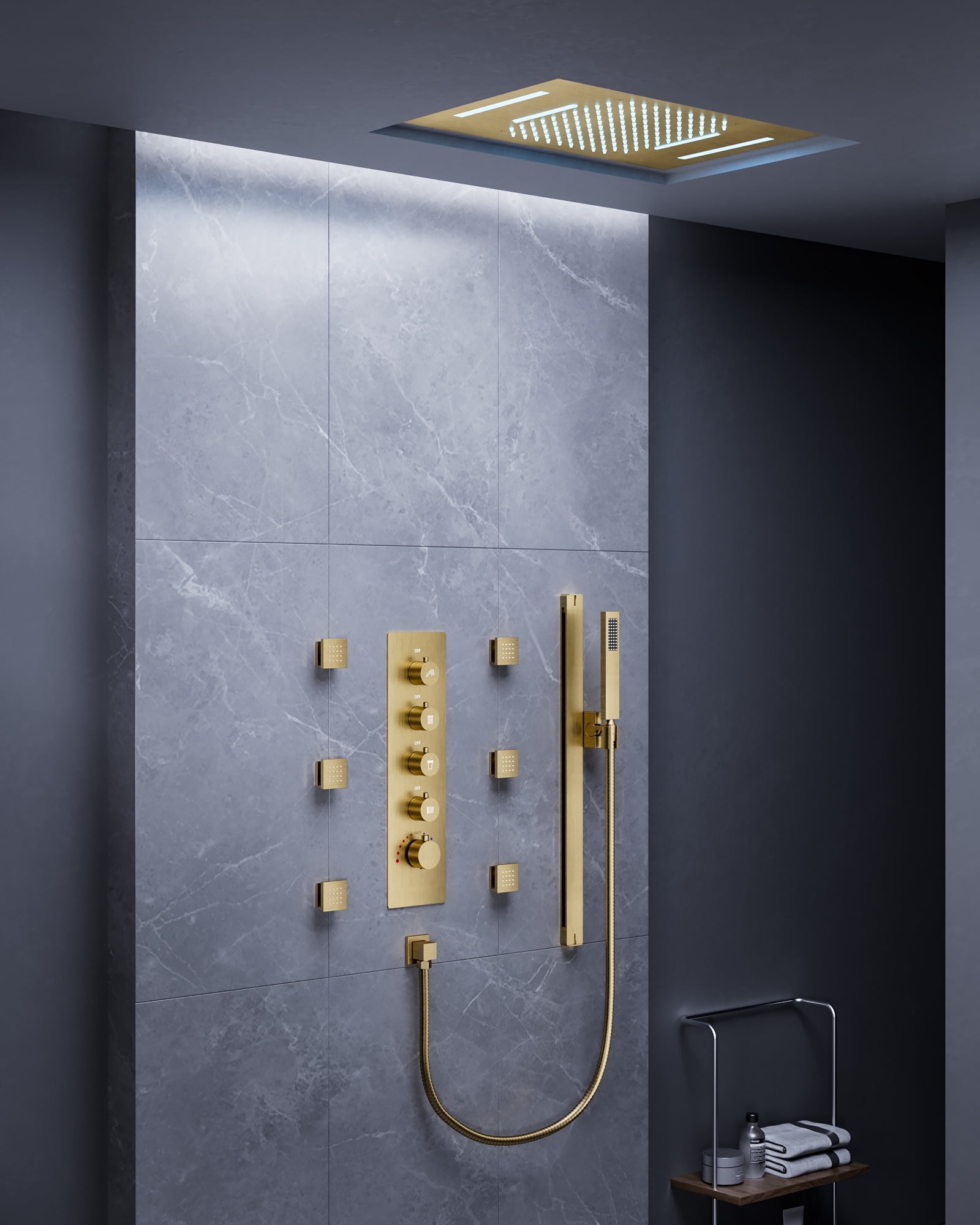 EVERSTEIN 64 LED Shower System 22"x15" Celling Mount Rainfall ...