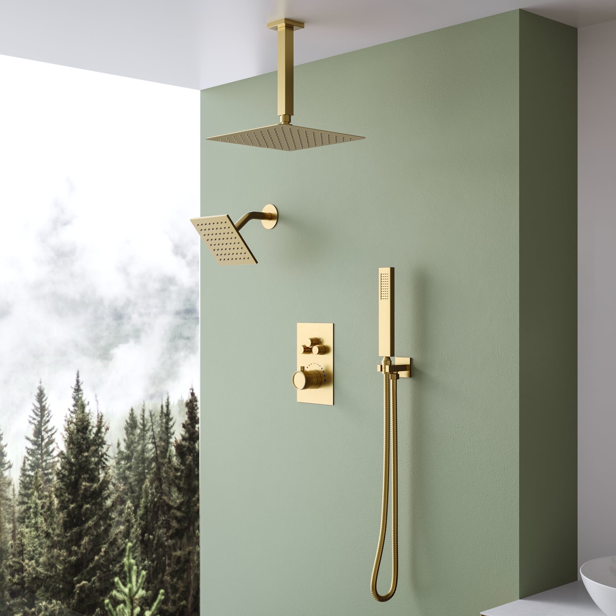 EVERSTEIN Bathroom Shower Faucet Full Set 12" & 6" Rain Dual Shower ...