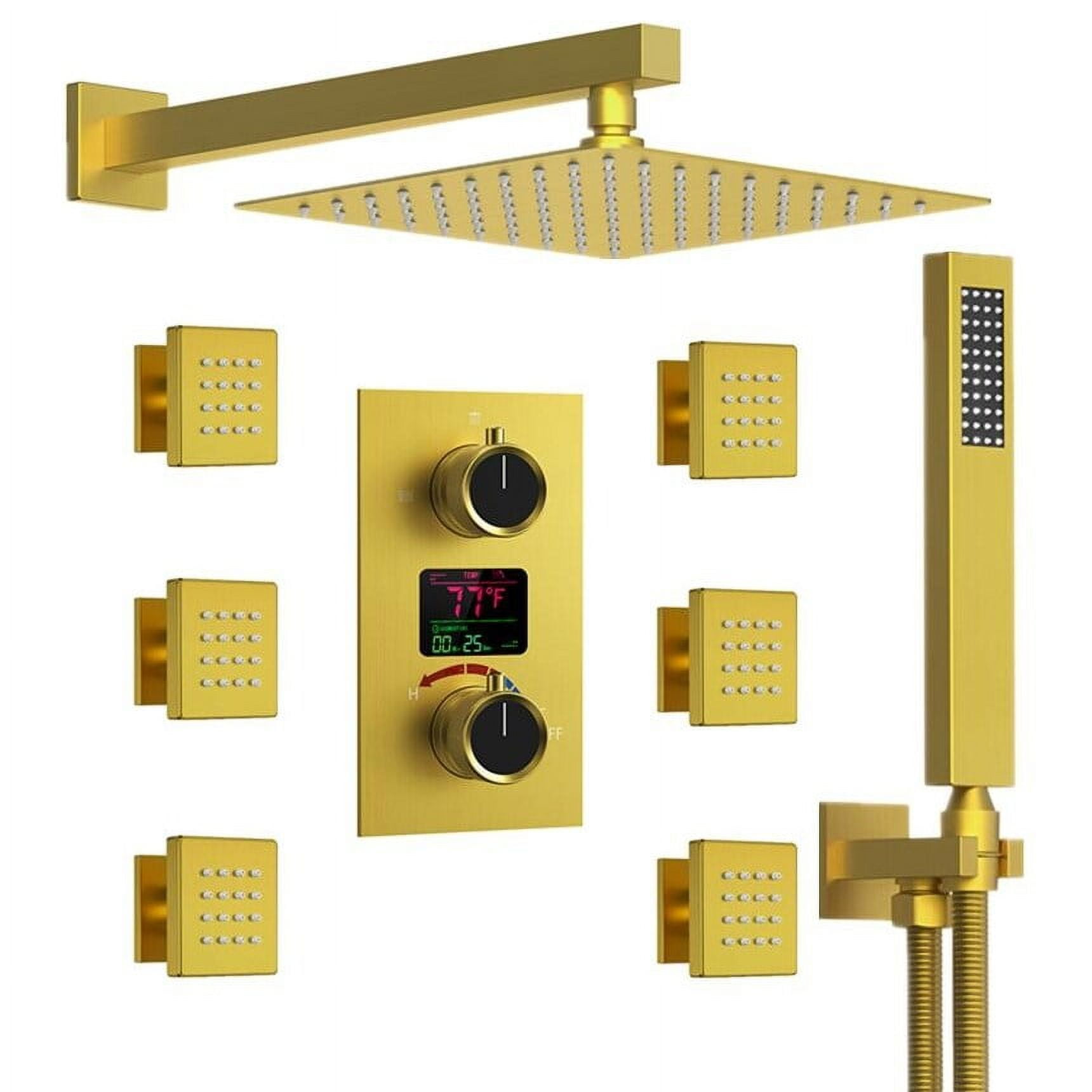 EVERSTEIN Complete Shower System Digital Display Shower Faucet 12" Rainfall Wall Mount Shower ...