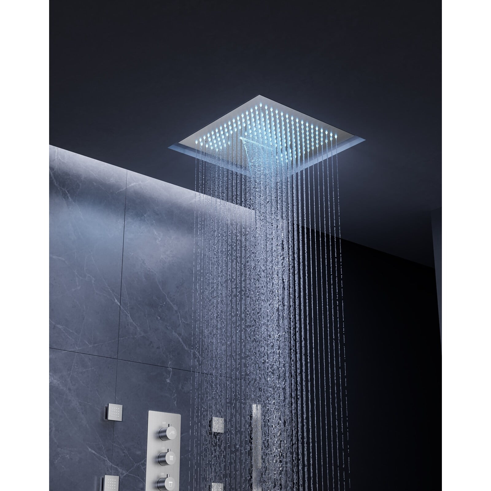 EVERSTEIN Digital Shower System 16 LED Rainfall Shower Head with 5-Way ...