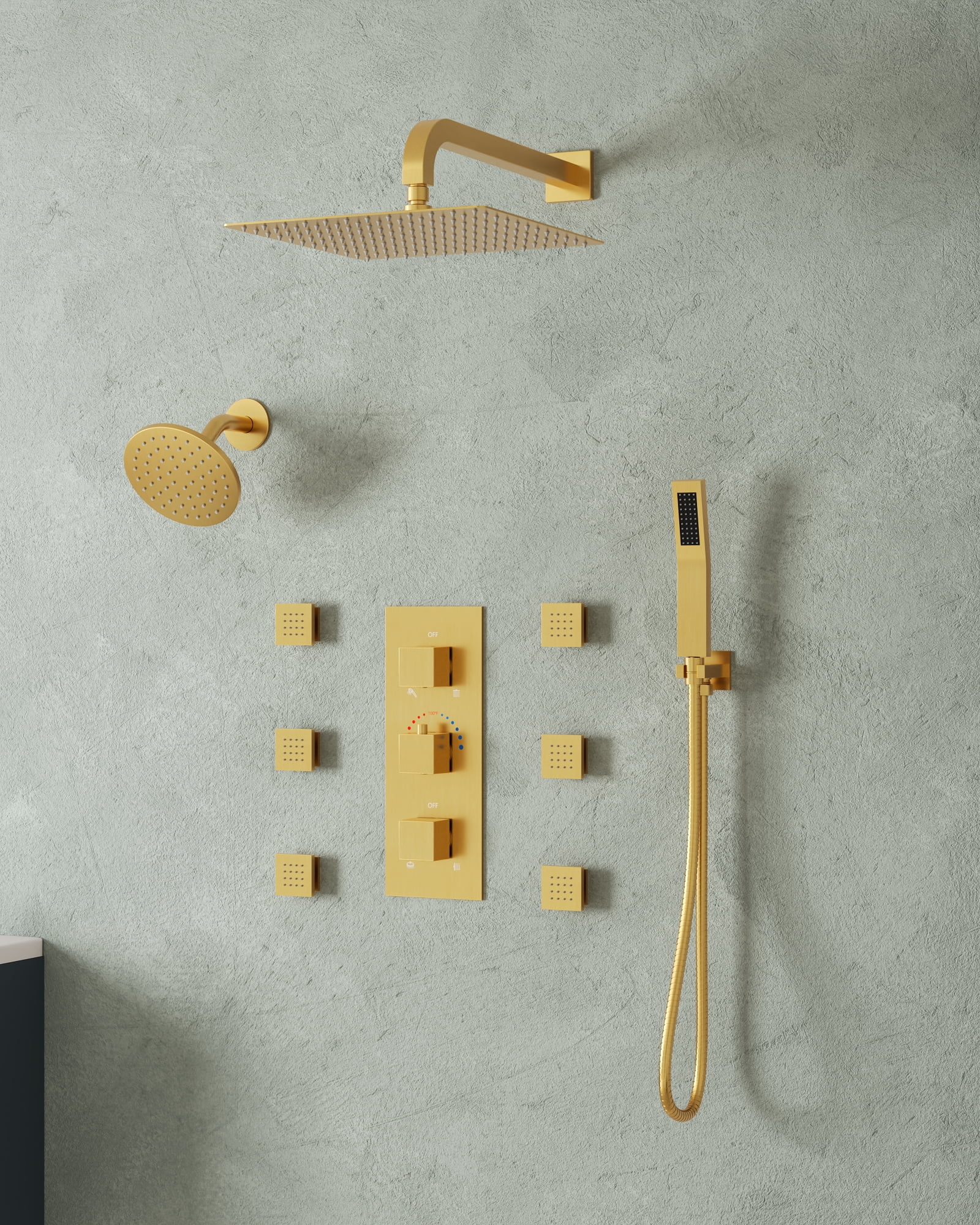 EVERSTEIN Dual Heads 16" Rainfall & High Pressure 6" Shower System w ...