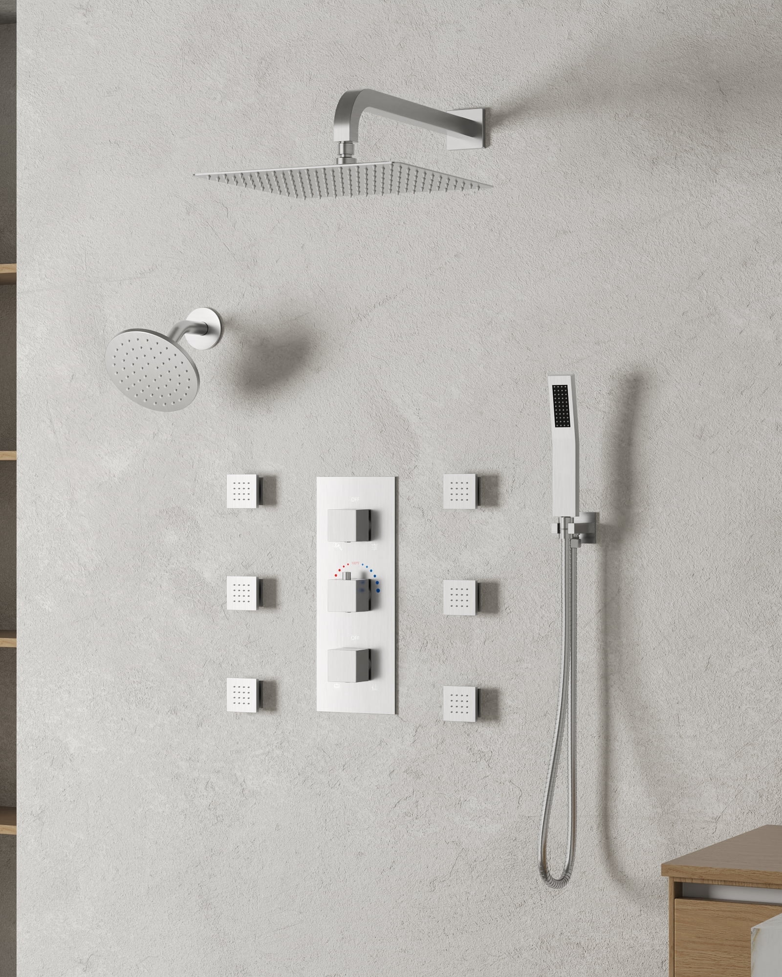 EVERSTEIN Dual Heads 16" Rainfall & High Pressure 6" Shower System w ...