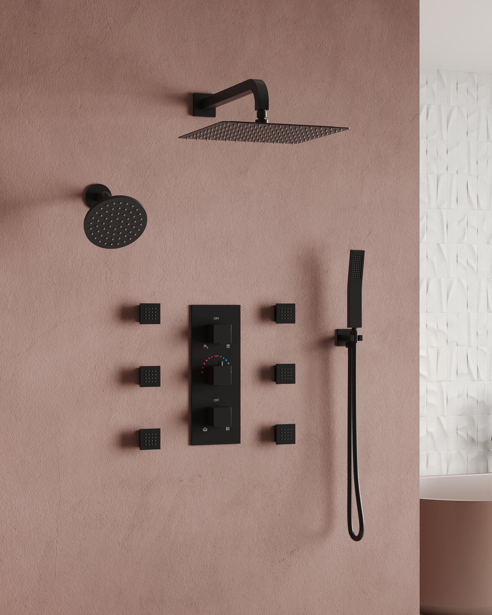 EVERSTEIN Dual Heads 16" Rainfall & High Pressure 6" Shower System w ...