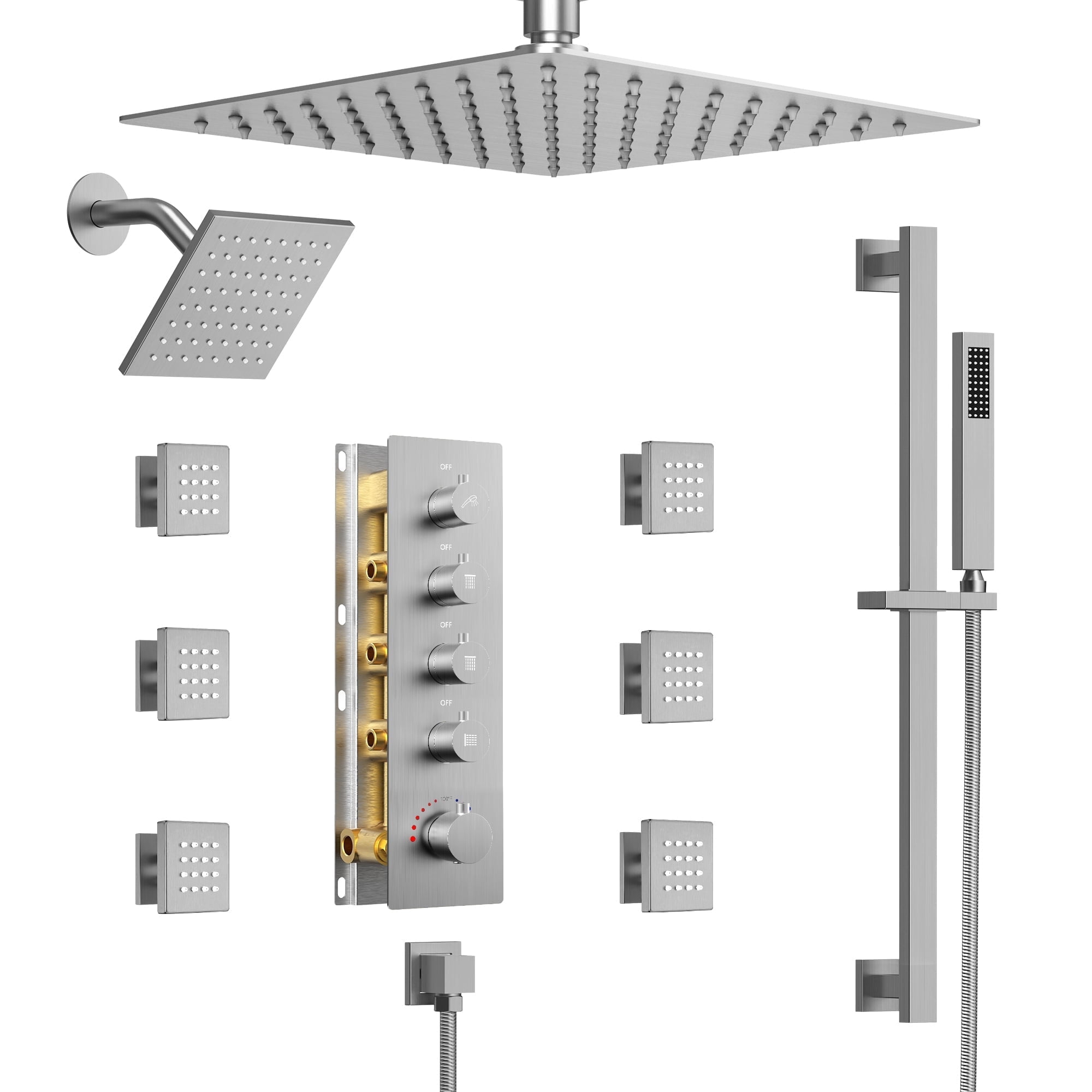 EVERSTEIN Dual Shower 16" High-Pressure Rain Shower Faucet Set, Celling ...