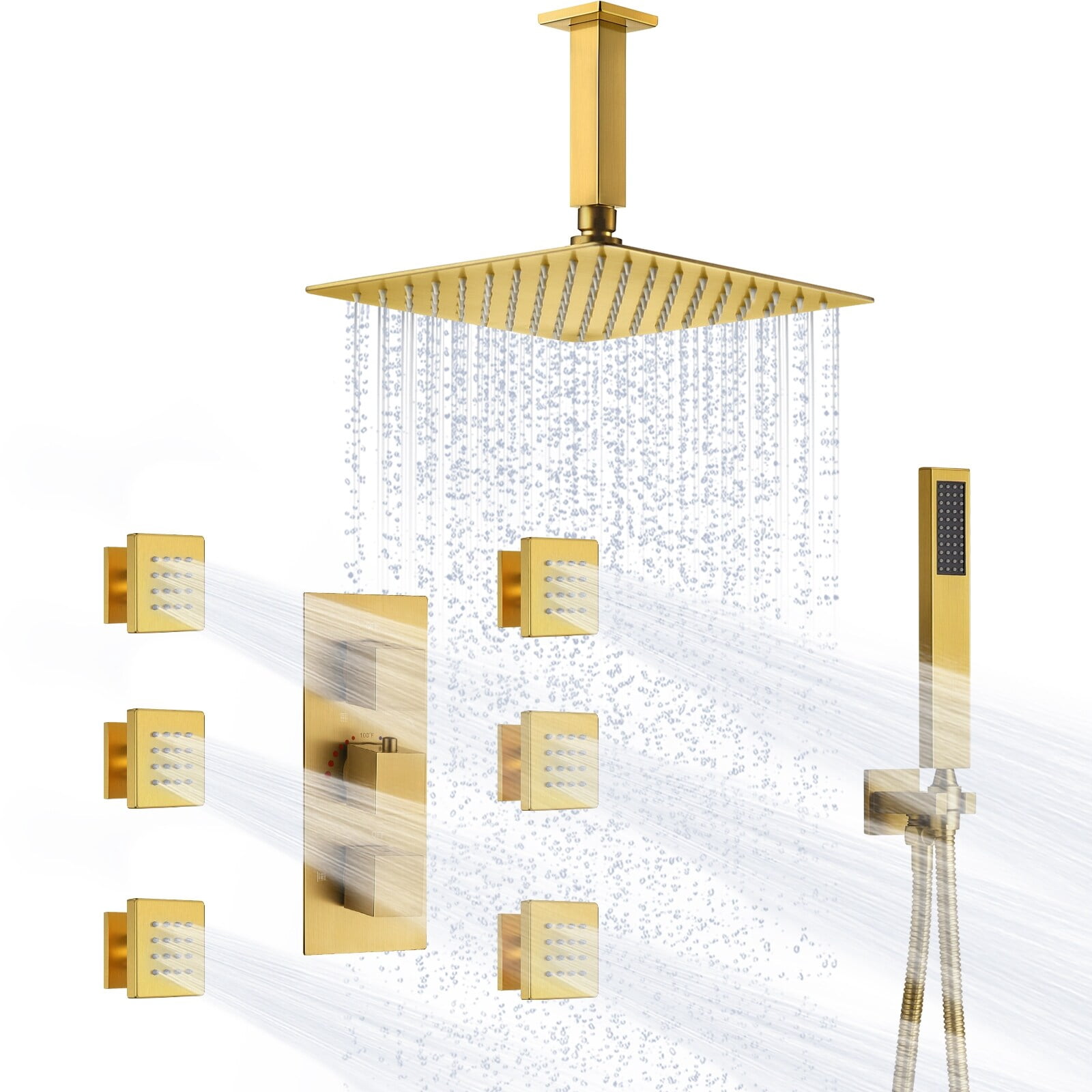 EVERSTEIN Luxury 3 Way Thermostatic Shower System 12" Rainfall Shower ...