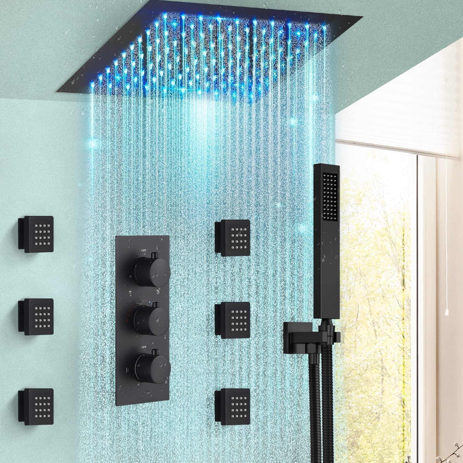 Everstein Luxury Bathroom Rainfall Shower Head System 12 Inch Led