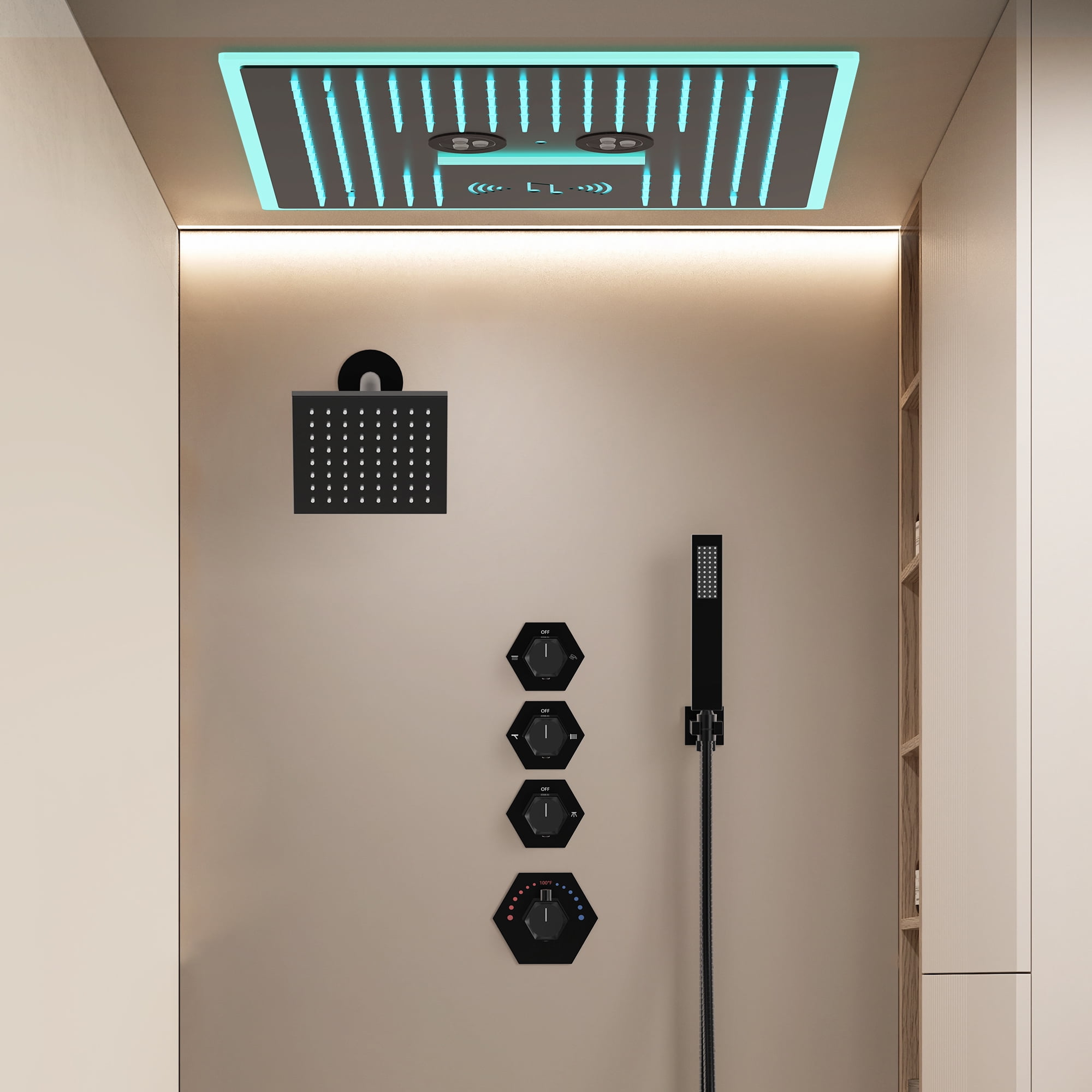 Luxury Shower System 16 & 6 in. Bathroom Dual Rain Mutifunction Shower ...