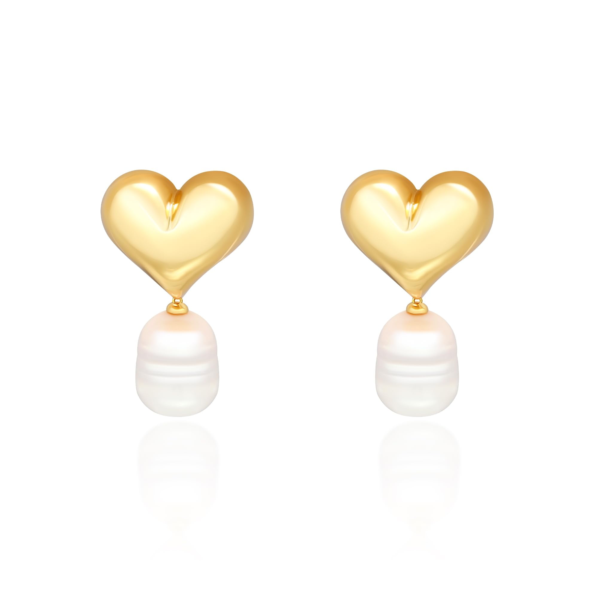 EVEYE 18k Gold Plated Heart Hoop Earrings for Women Freshwater Pearl ...