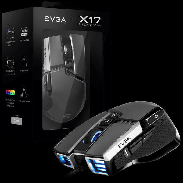 EVGA X17 Gaming Mouse, Wired, Grey, Customizable, 16,000 DPI, 5 ...