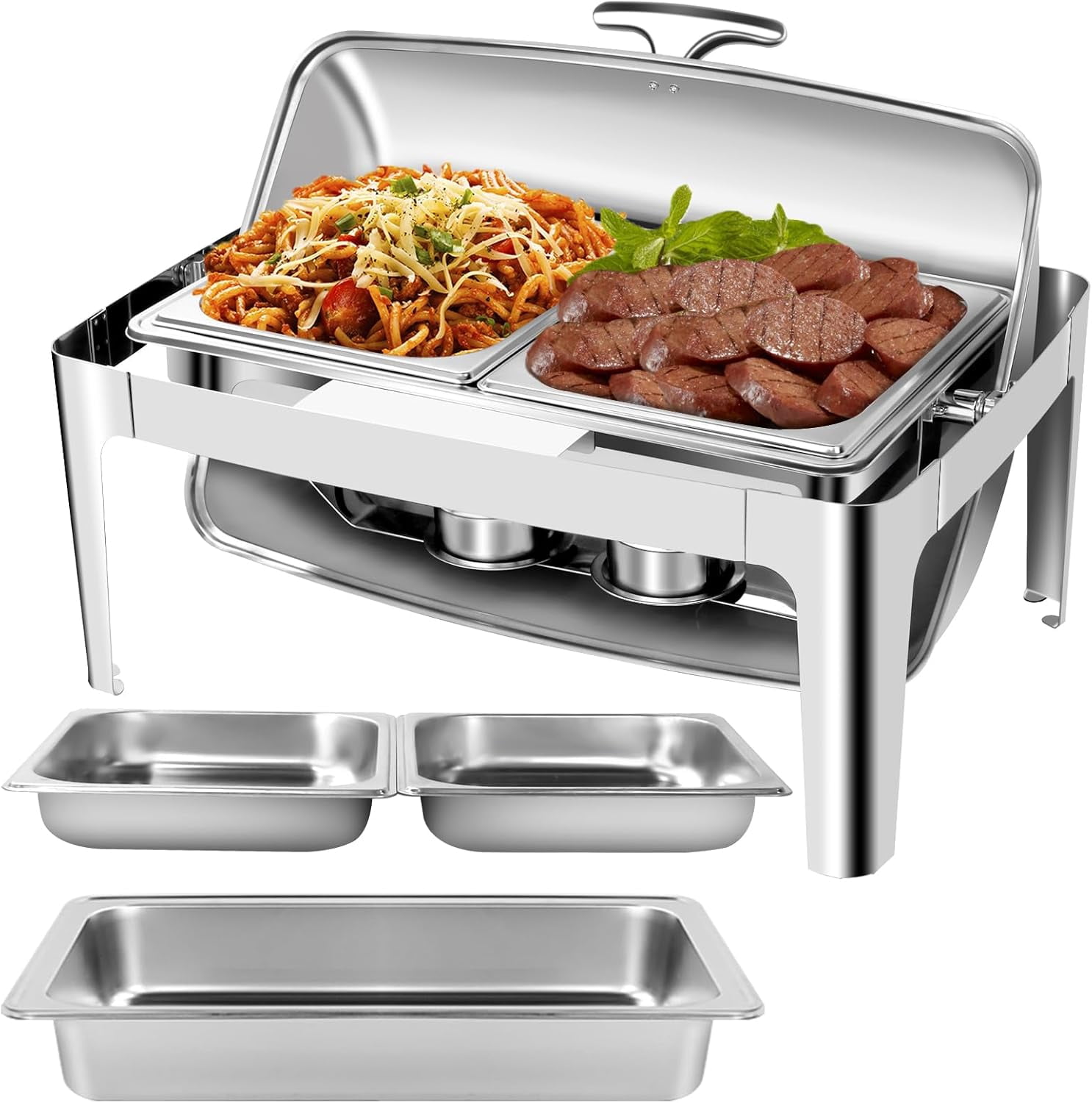 EVGTTI 1 Pack 9QT Roll Top Chafing Dish Buffet Set, Stainless Steel ...