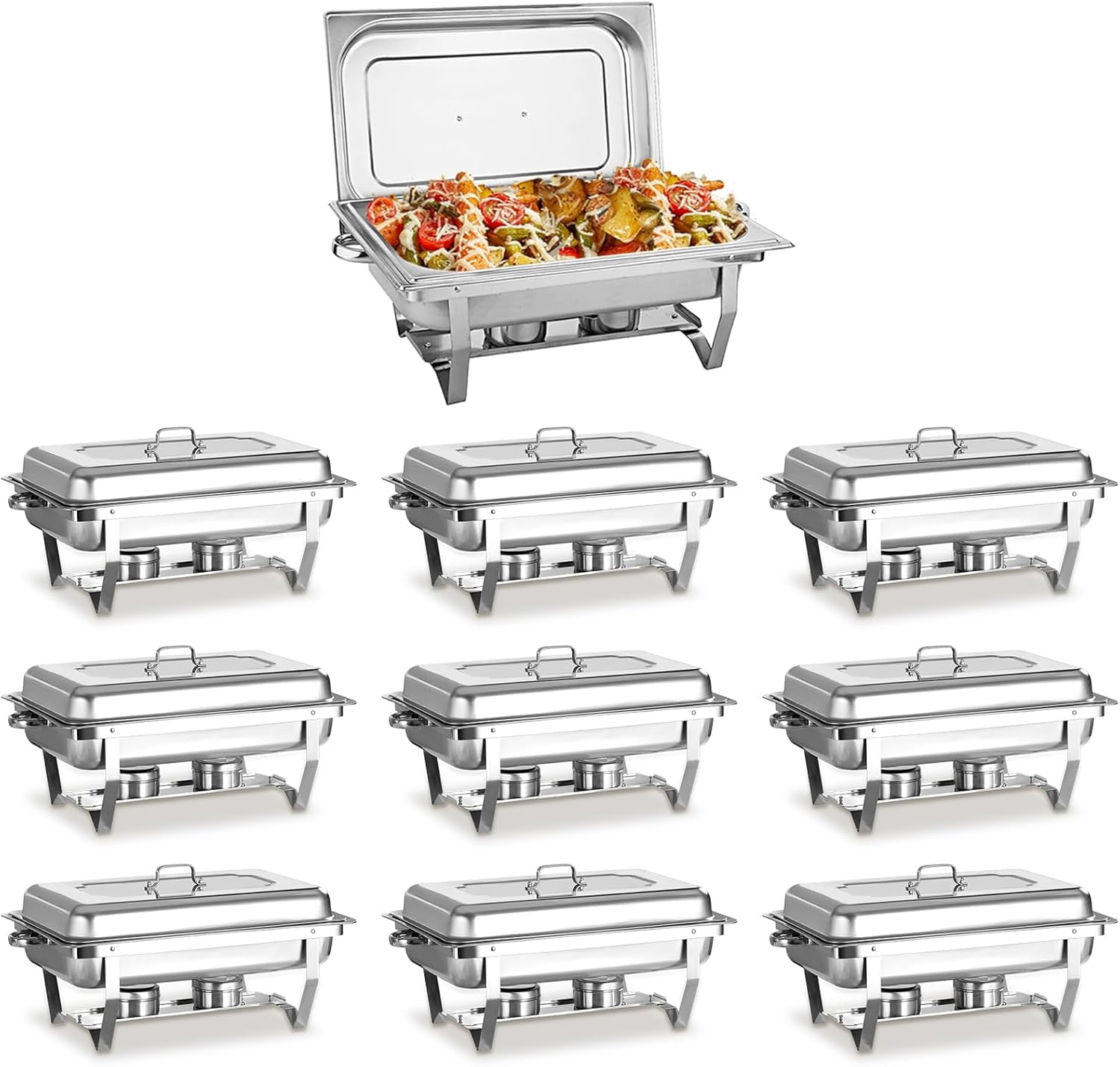 EVGTTI 10 Pack 8QT Chafing Dish Buffet Set, High Grade Stainless Steel ...