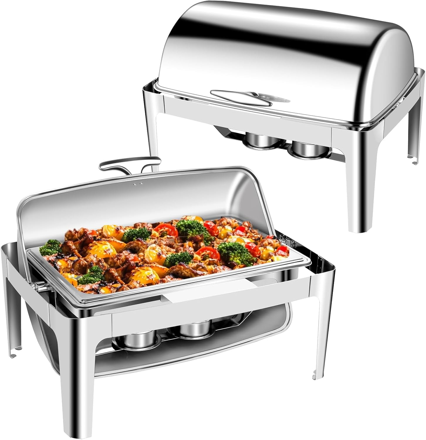 EVGTTI 2 Pack 9.5QT Roll Top Chafing Dish Buffet Set, Stainless Steel ...