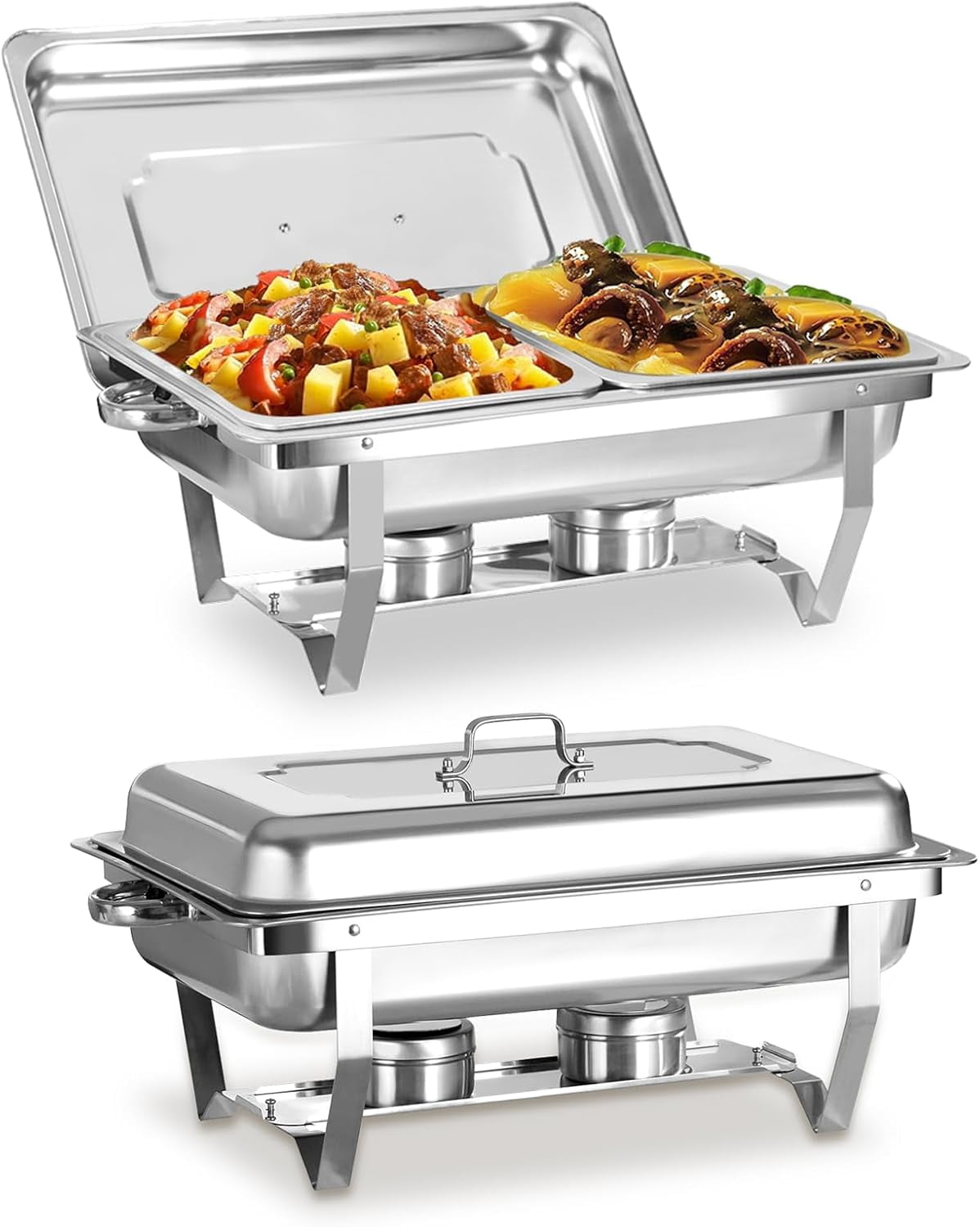 EVGTTI 2 Pack Chafing Dish for Buffet, 8QT Roll Edge Designed Chafing ...