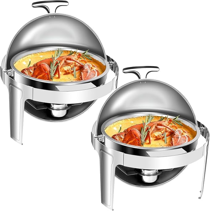 EVGTTI 2 Pack Roll Top Chafing Dish for Buffet, 6.5QT Round Stainless Steel Chafing Dish Buffet ...
