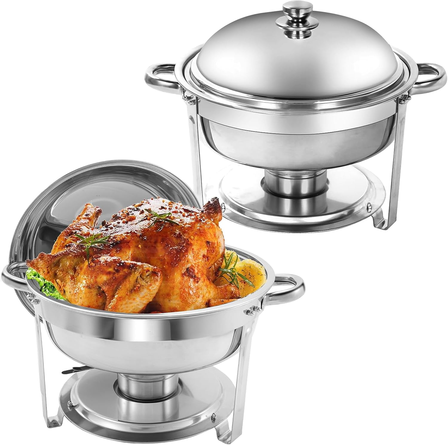 EVGTTI 2 Pack Round Chafing Dish Buffet Set, 6QT Stainless Steel ...